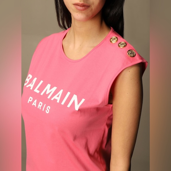 Balmain | Tops | Balmain Cotton Tshirt With Logo And Buttons L | Poshmark